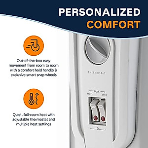 De'Longhi Comfort Temp Full Room Radiant Thermostat, 3 Heat Settings, Energy Saving, Safety Features, Nice for Home with Pets/Kids, 27" x 6.5" x 15.5", Light Gray