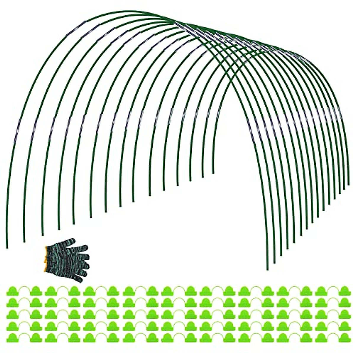 Green Garden Hoops 15 Sets of 6.56 ft Long 75pcs 15.7" with Dia 0.354 in Support Hoops for Garden Stakes,Raised Bed (75)