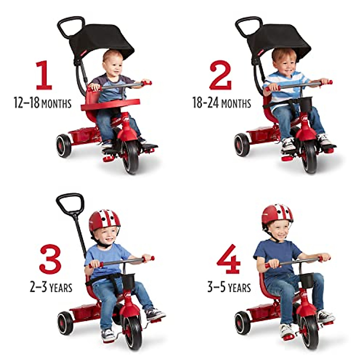 Radio Flyer Pedal & Push 4-in-1 Stroll ' N Trike®, Red Tricycle, for Toddlers Ages 1-5 (Amazon Exclusive), Toddler Bike