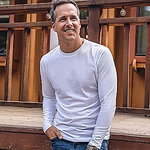 Fresh Clean Threads Mens White Long Sleeve T-Shirt - Pre Shrunk Soft Fitted Premium Classic Tee - Men's T Shirts Cotton Poly - Medium