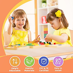 FUNLIO Kids Table and 2 Chairs Set, Height Adjustable Toddler Table and Chair Set for Ages 3-8, Easy to Wipe Arts & Crafts Table, for Classrooms/Daycares/Homes, CPC & CE Approved (3pcs Set) - Natural