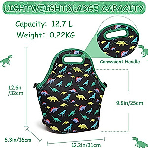 VASCHY Lunch Bag for Children, Neoprene Insulated Lunch Box Bag Tote with Detachable Adjustable Shoulder Strap in Cute Dinosaur