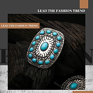 XunYee 2 Pcs Turquoise Belt Buckle Vintage Western Buckles Cowboy Cowgirl Turquoise Jewelry Western for Ladies Girls Women