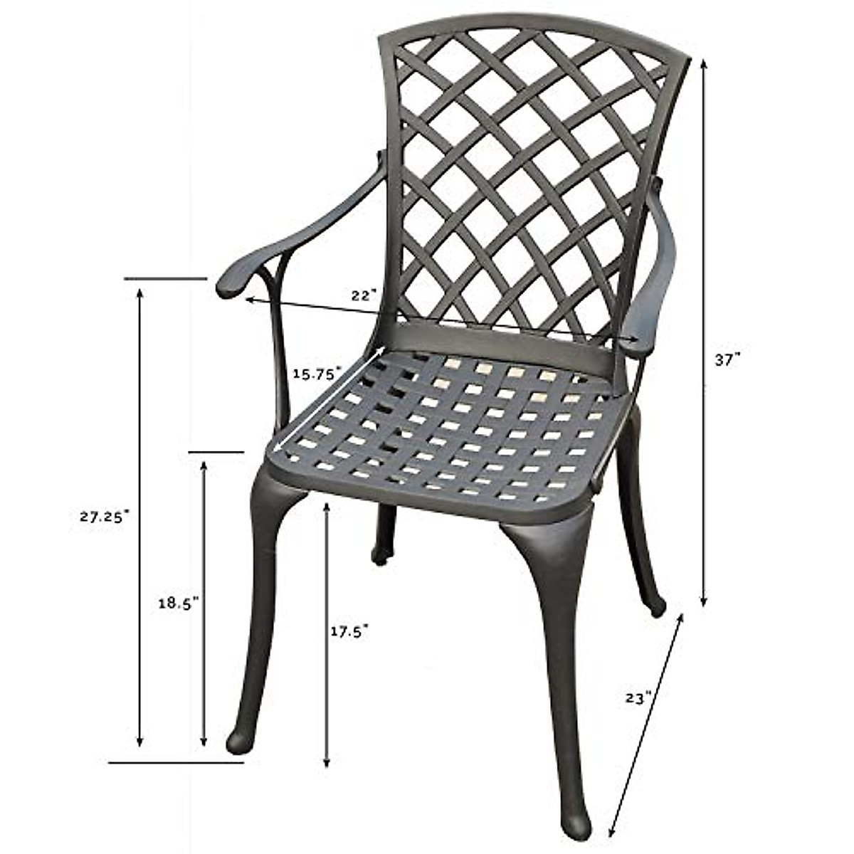 Crosley Furniture Sedona Solid-Cast Aluminum Outdoor High-Back Arm Chair, Black