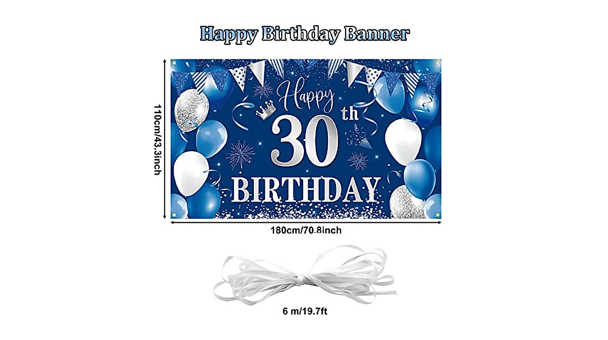 Celebrate in Style with BTZO 30th Birthday Backdrop - Blue Silver