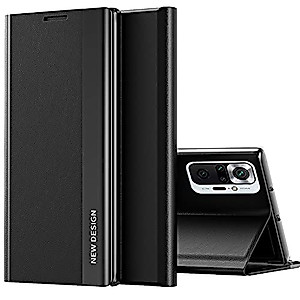 CCSmall for Xiaomi Redmi Note 10 4G (NOT 5G) Bracket Pagnetic Leather Cover for Xiaomi Redmi Note 10S TPU Shockproof Protection Flip Phone Case for Xiaomi Redmi Note 10 4G/Redmi Note 10S CX Black