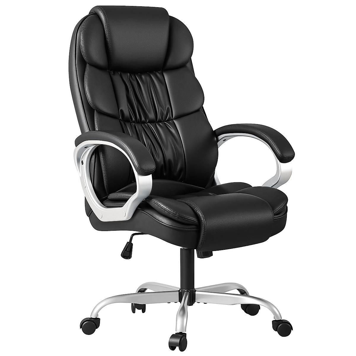Homall Office Chair High Back Computer Chair Ergonomic Desk Chair, PU Leather Adjustable Height Modern Executive Swivel Task Chair with Padded Armrests and Lumbar Support (Black)