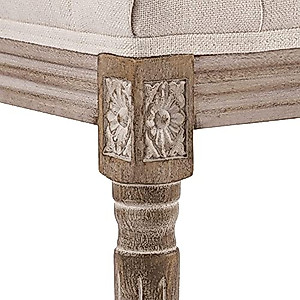 VONLUCE French Vintage Foot Stool with Rustic Wood Legs and Padded Seat, Upholstered Vanity Stool Piano Stool and Entryway Bench, Tufted Fabric Ottoman Stool for Bedroom Living Room More, Beige