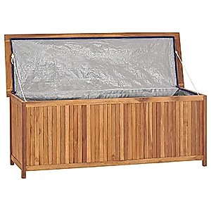 GOTOTOP Deck Box in Solid Teak Wood, Wooden Patio Storage Box Container, Garden Backyard Storage Bench for Outdoor Cushions Garden Tools,59.1"x19.7"x22.8"