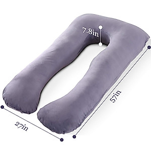 Kingta Pregnancy Pillow U Shaped Full Body Pillow with Washable Velvet Cover - 57 inches Maternity Pillow for Pregnant Women - Support Head, Back, Shoulder, Hips, Legs and Belly (Gray)­