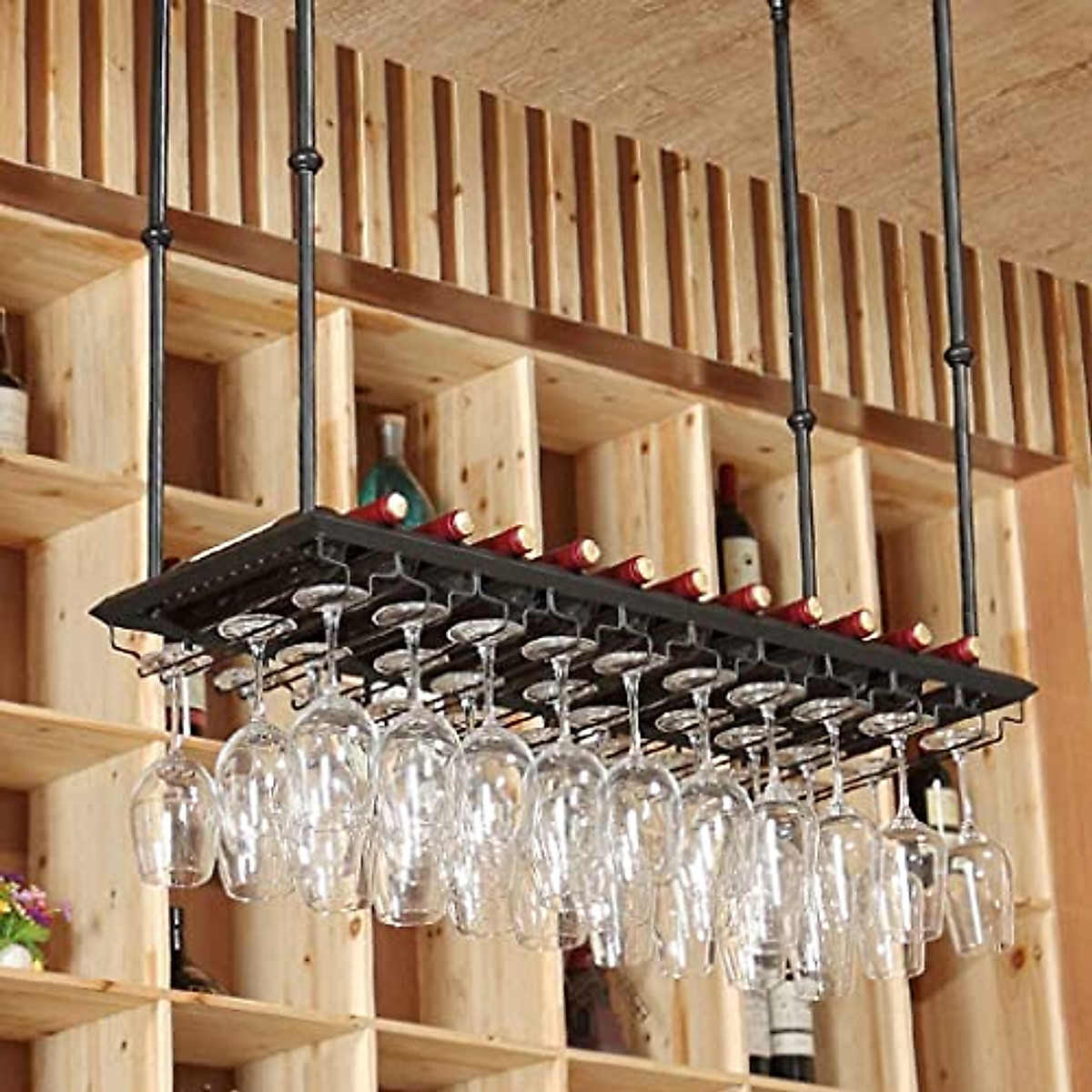 Wine Racks Ceiling Adjustable Hanging Industrial Bar Red Wine Glasses Storage Shelf/Metal Industrial Decoration Shelf/Cabinet Organizer Home Decor