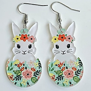 Colorful Acrylic Easter Bunny Rabbit Egg Dangle Drop Earrings Mushroom Basket for Women Handmade Holiday Festival Animal Jewelry-D