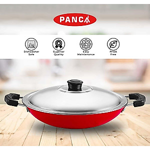 PANCA Non-Stick Aluminium Appachatti with Stainless Steel lid, 2.6mm, Red/Black, 23cm, Gas Compatible
