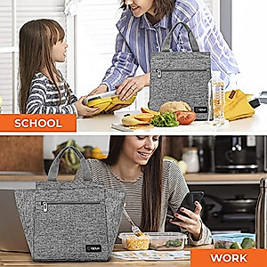 opux Lunch Bag for Women, Insulated Lunch Box Tote for Girls Work School Men Kids Office, Thermal Soft Small Lunch Cooler Bag for Picnic Travel with Pocket, Fits 12 Cans - Heather Gray