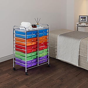 Yaheetech 20 Drawers Rolling Storage Cart Multipurpose Movable Organizer Cart Tools Scrapbook Paper Organizer on Wheels, Multicolor