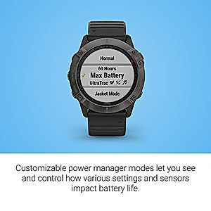 Garmin 010-02157-10 fenix 6X Sapphire, Premium Multisport GPS Watch, features Mapping, Music, Grade-Adjusted Pace Guidance and Pulse Ox Sensors, Dark Gray with Black Band