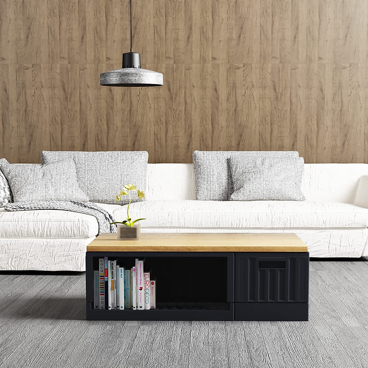 livinbox 45L Stackable Foldable bins for storage, Collapsible Storage Bins w/lids Side-Open Door, Home Office Bedroom Living Room Comic Books, Black, FB-6432S-BK