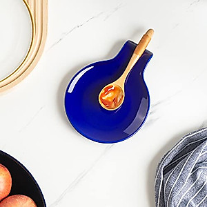 Magclay Ceramic Spoon Rest, 5.5" Ceramic Spoon Holder for Stove Top and Kitchen Counter, Navy Utensil Rest, Great Cooking Gifts for Friend, Modern Kitchen Decorative, Dark Blue