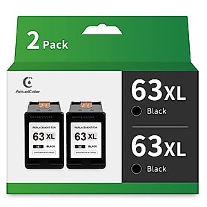ActualColor C Remanufactured Ink Cartridge Replacement for HP 63XL Black Ink Cartridge 63 XL for Envy 4520 4512 OfficeJet 3830 5255 5258 4655 4650 4652 DeskJet 3630 3632 2132 1112 Printer (2 Black)