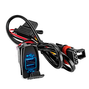 WeiSen Plug & Play Dual USB 4.2A Charger, Rocker Switch Style 18 AWG 12V/24V Fast Charge with Pulse Power Bar Plug Connector Compatible with Polaris RZR Ranger General Pulse Bus Bar