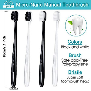 Patelai 20 Pieces Extra Soft Toothbrush Micro Nano Toothbrushes 20,000 Soft Bamboo Charcoal Bristles Toothbrush Soft Bristle for Fragile Teeth Oral Gum Recession, Black and White