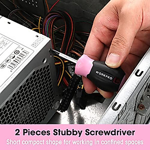WORKPRO Magnetic Screwdrivers Set, 8-piece Pink Hand tools for Womens, Includes Philips, Flathead, Slotted, Stubby Screwdrivers with Organizer Rack - Pink Ribbon