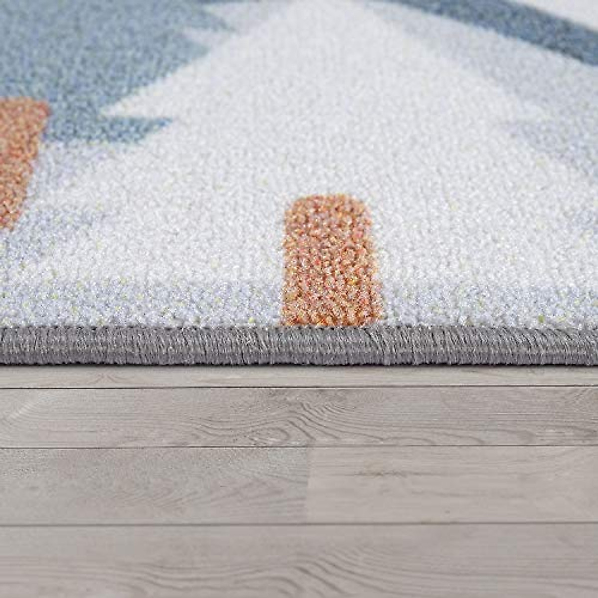 Kids Rug Play Mat Mountain Road with Bears & Trees for Playroom in Blue , Size: 2'8" x 4'11"