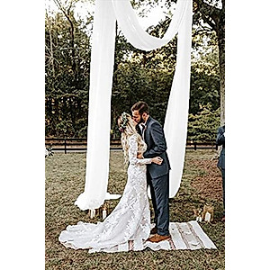 PartyDelight 9.8FT X 10FT White Chiffon Sheer Backdrop Curtain Drapes, Wedding Arch Drapes, for Wedding, Birthday, Party, Banquet and Home Decorations.