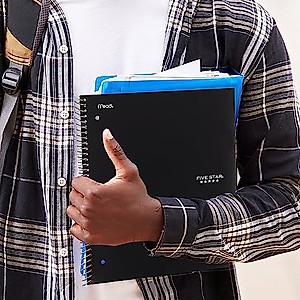 Five Star Spiral Notebooks + Study App, 3 Pack, 1-Subject, College Ruled Paper, 200 Sheets, 11" x 8-1/2", Black, White, Amethyst Purple (820188-ECM)