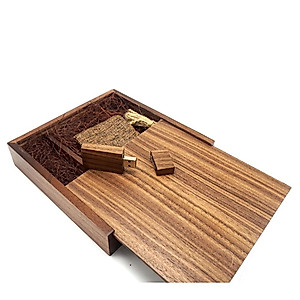 LONMAX Wedding Birthday Gifts Wooden USB Flash Drive 16GB USB 2.0 Flash Disk Pen Drive Walnut Box (170x170x35mm) (16GB, Black Wooden)