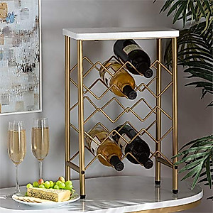 BOWERY HILL Gold Finished Metal Wine Rack with Faux Marble Tabletop
