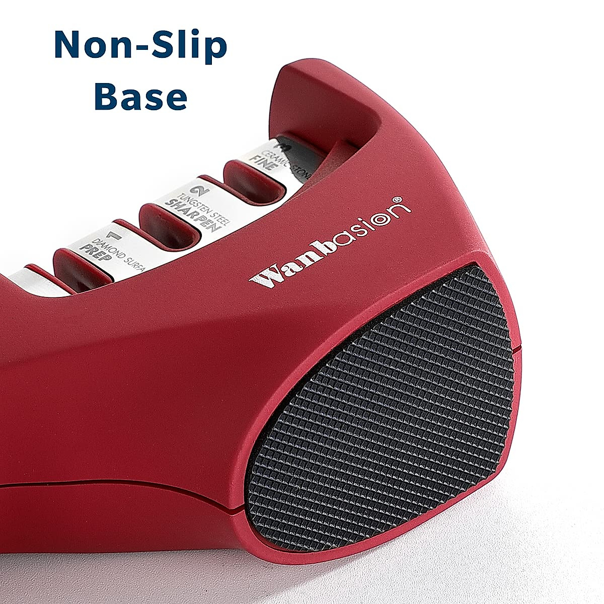 Wanbasion Red Premium Kitchen Knife Sharpener Professional 3 Stages, Kitchen Knife Sharpener Manual Sharpening, Knife Sharpener for Kitchen Knives with Stainless Steel Ceramic Diamond Blade