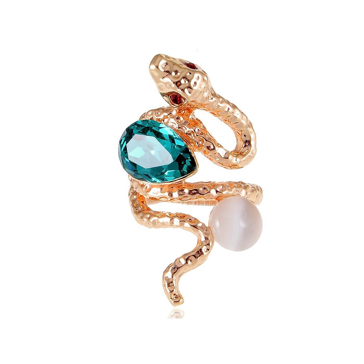 Rose Golden Tone Blue Teardrop Rhinestone Enhanced Slither Snake Statement Ring