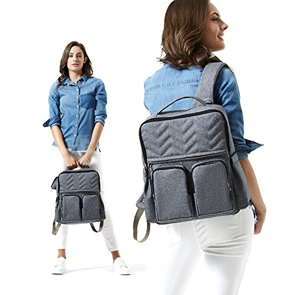 SoHo NY Diaper Backpack Bag 4Pc Chevron, Gray