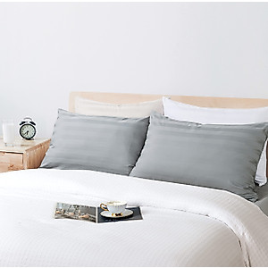 Pillow Cases Standard Size, 100% Egyptian Cotton Pillow Protectors with Zipper, 400 Thread Count Sateen Weave Grey Pillowcases Standard Size Set of 2, Premium Quality Pillow Covers for Home/Hotel