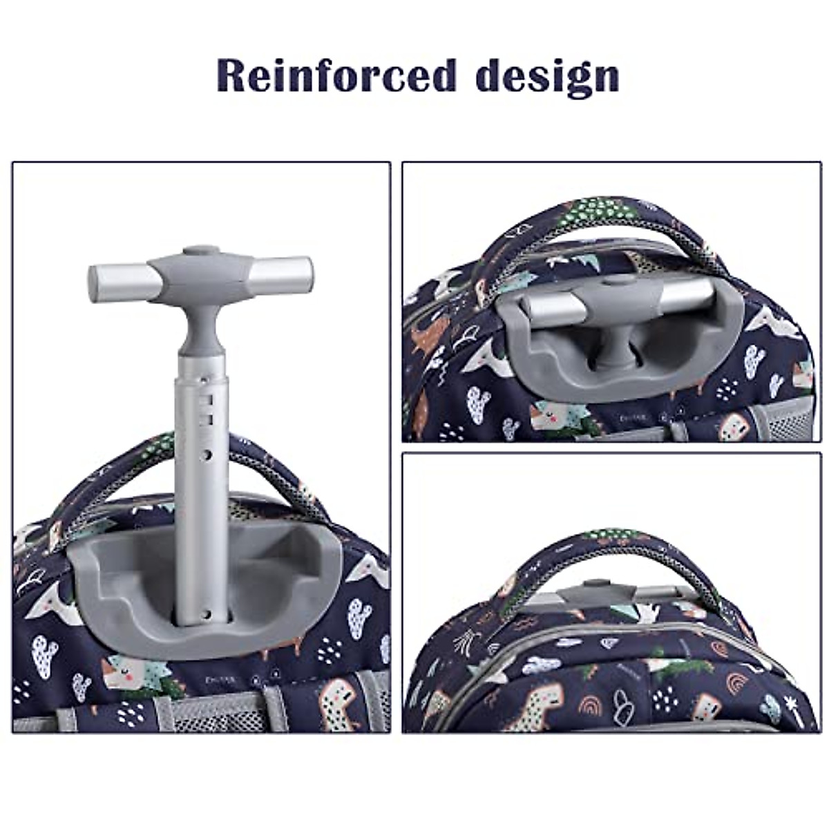 SKYMOVE 18 inches Wheeled Rolling Backpack for Boys and Girls Multi-Compartment School Students Books Laptop Trolley Bag Short Trip Carry-on, Dark Blue Dinosaur
