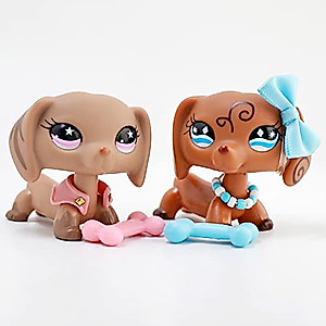 Collectable lps Dachshund, 2pcs lps Dachshund Dog 932 640 with lps Accessories Bow Bone Jacket Necklace Clear Peg Bobble Head lps Pet