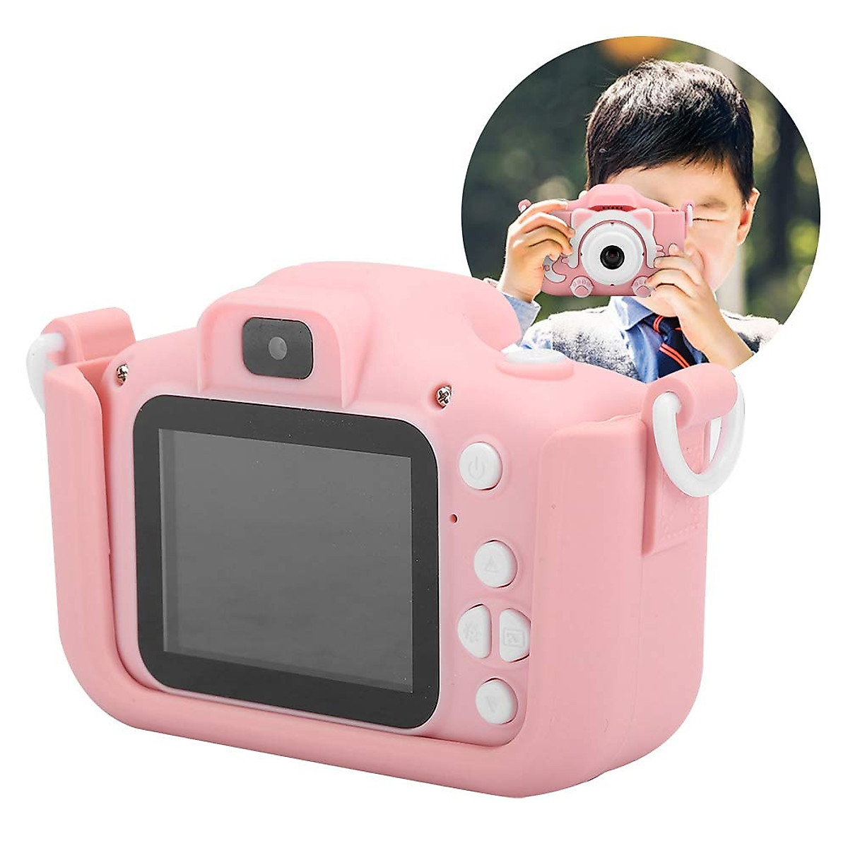 Children Mini Camera, 12MP ABS Silicone Mini Cartoon Kitty Digital Camera Toy with Double Camera for Kids ()