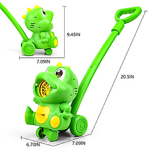 TOY Life Dinosaur Bubble Lawn Mower for Toddler with 3 Bubble Solutions, Bubble Mower for Toddlers, Kids Toy Lawn Mower, Leaf Blower Bubble Machine for Kids, Bubble Lawnmower, Outdoor Toddler Toys
