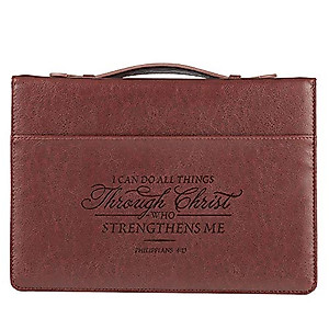 Christian Art Gifts Men's Classic Bible Cover I Can Do All Things Forest Philippians 4:13, Brown Faux Leather, Medium