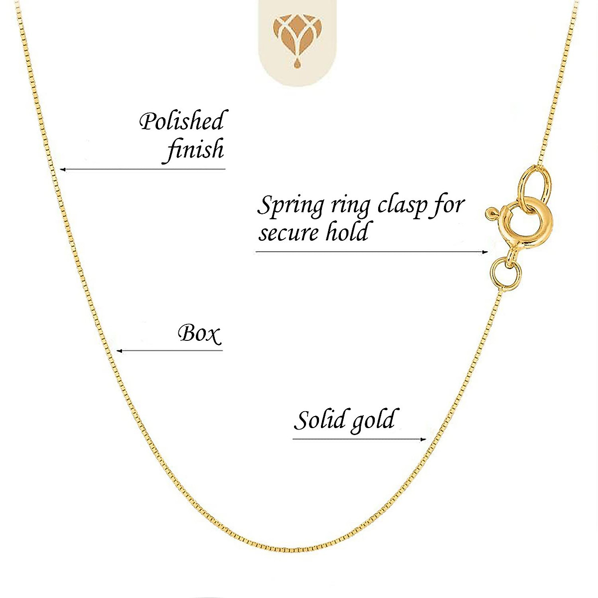 The Diamond Deal 14K Yellow or White or Rose/Pink Gold 0.60mm Shiny Classic Box Necklace Chain For Pendants and Charms for Women and Girls with Spring Ring Clasp (17" And white-gold)