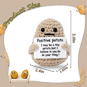 utosday Funny Positive Potato, 3 inch Cute Crochet Positive Potato Doll with Positive Card, Soft Wool Knitting Emotional Support Positive Life Potato Toy for Birthday Gifts Room Decor White Beige