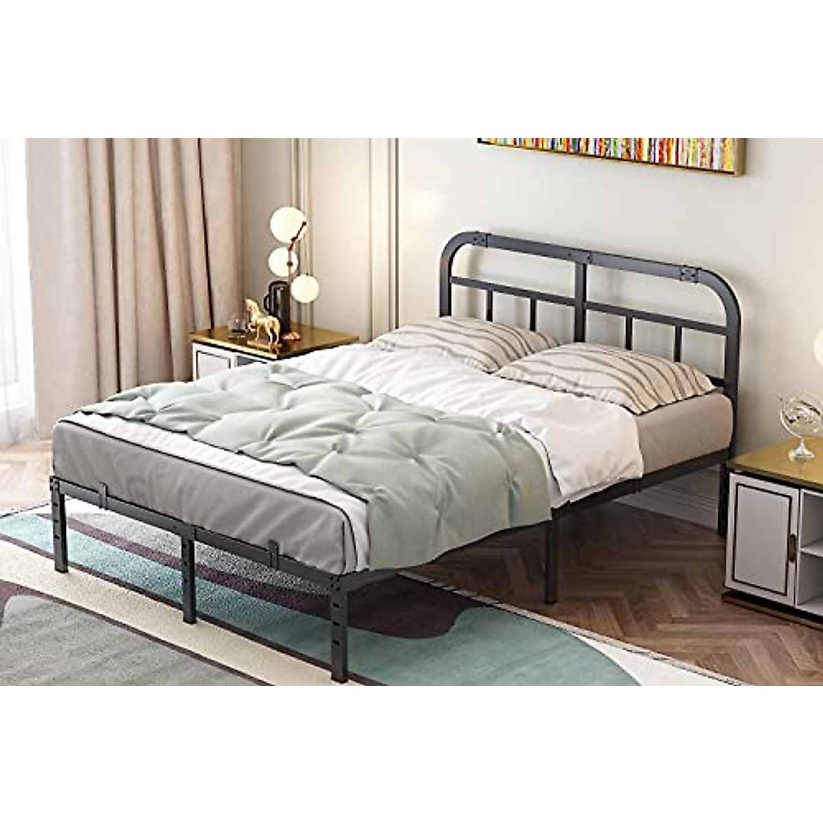 ZIYOO California King Bed Frame with Headboard, Heavy Duty Platform Bed Frame, No Box Spring Needed, Noise Free, Under Bed Storage Space, Black (Cal King)