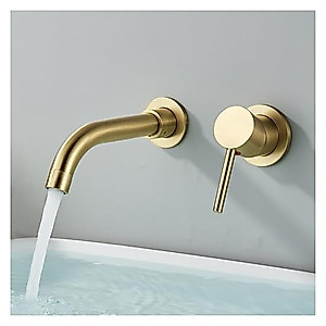 Bathroom Basin Faucet Brushed Concealed Wall-Mounted Faucet 360 Degree Rotating Single Handle hot and Cold Water Bath Mixer Faucet(Golden)