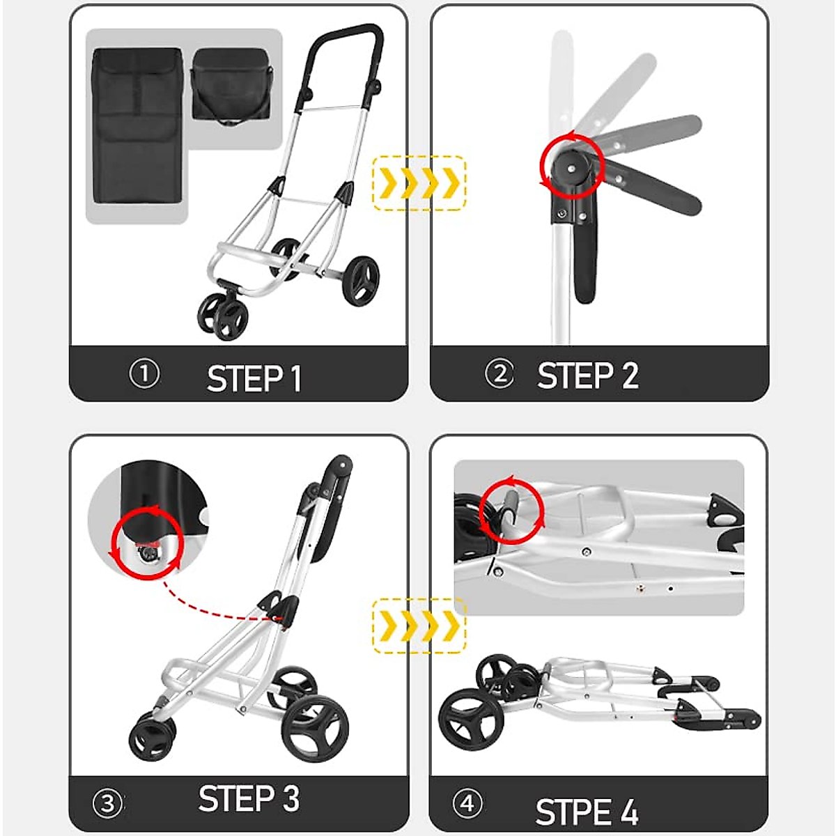 Grocery Cart on Wheels,Folding Shopping Cart with Rotatable Handle,Utility Carts with Removable Insulated Cooler Bag,Lightweight Collapsible Cart with Wheels