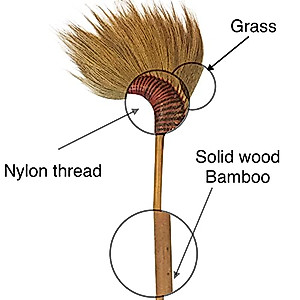 Asian Straw Broom Thai Natural Kong Grass Broom Bamboo Uca Handle for Sweeping Garbage Dust (Kong Grass)