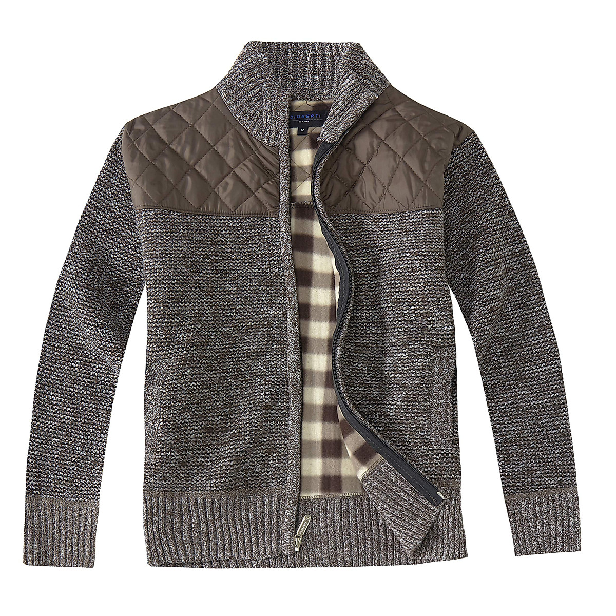 Gioberti Boy's Knitted Full Zip Cardigan Sweater with Soft Brushed Flannel Lining, Melange Coffee, Size 5