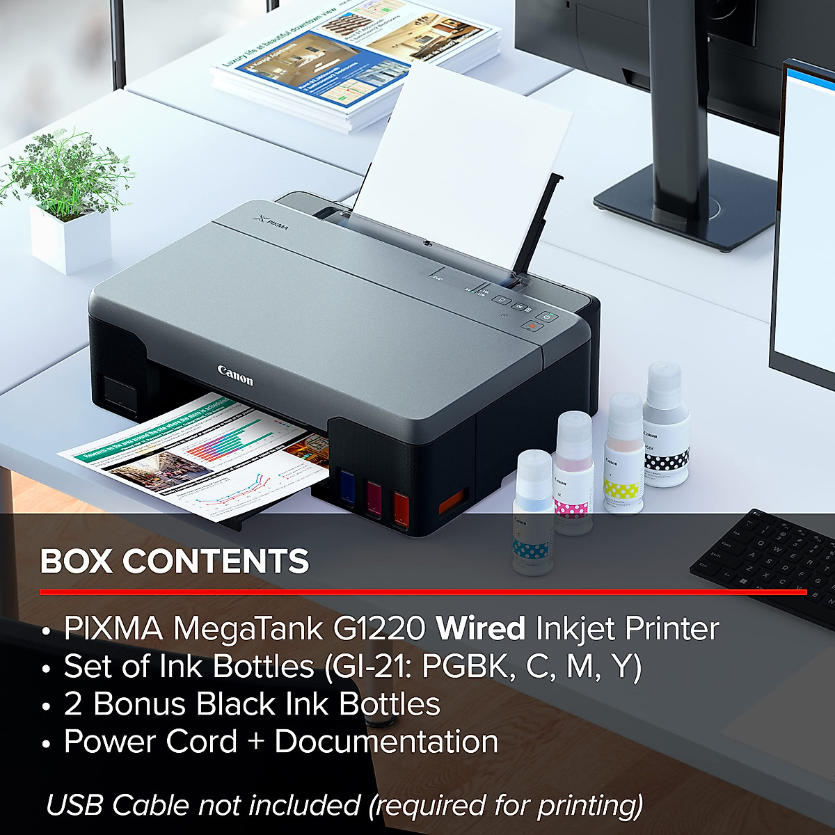 Canon PIXMA G1220 Single Function MegaTank Inkjet Printer, Print Only, Black, (4469C002)