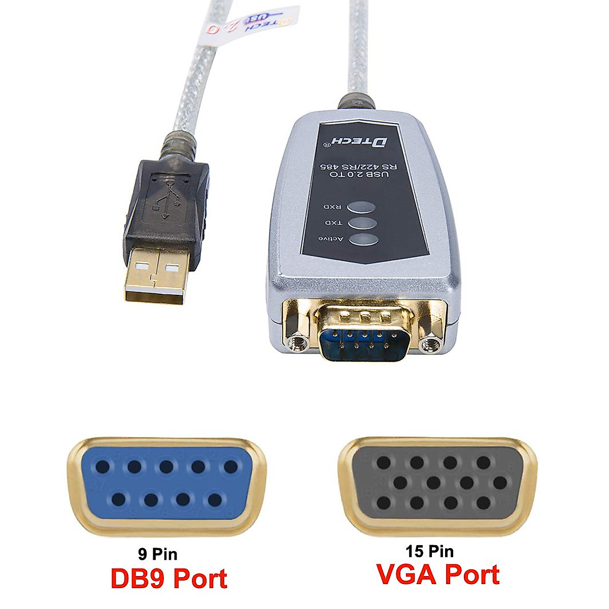 DTECH USB to RS422 RS485 Serial Port Converter Adapter Cable with FTDI Chip Supports Windows 11 10 8 7 XP Mac -1.5 Feet