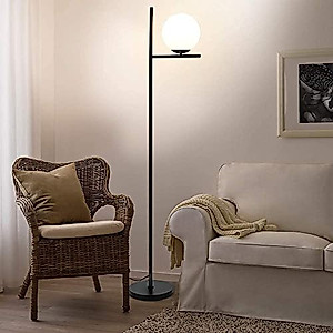 DLLT Modern LED Sphere Floor Lamp-9W Frosted Glass Globe Standing Lamps for bedroom, Energy Saving Mid Century Tall Pole Standing Accent lighting for Living Room, Office, Bedroom, Black